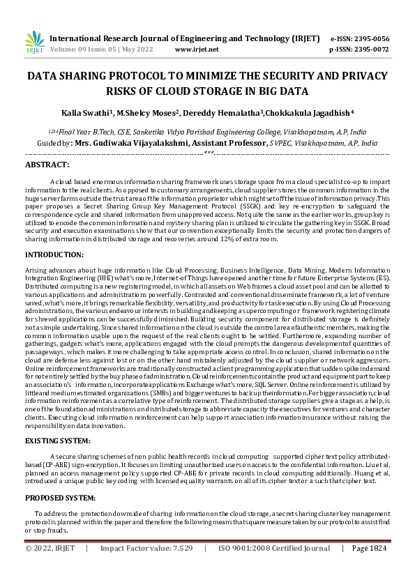 (PDF) DATA SHARING PROTOCOL TO MINIMIZE THE SECURITY AND PRIVACY RISKS OF CLOUD STORAGE IN BIG DATA