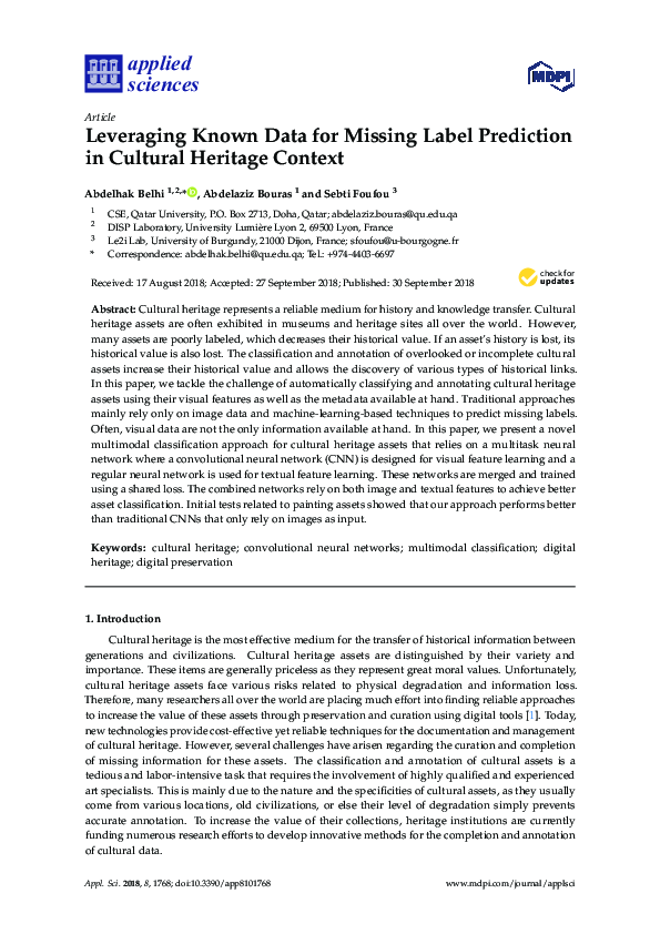(PDF) Leveraging Known Data for Missing Label Prediction in Cultural ...