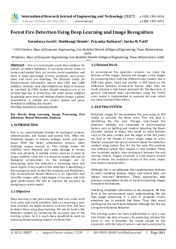 Pdf Forest Fire Detection Using Deep Learning And Image Recognition