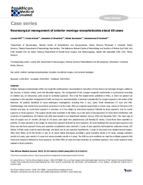 (PDF) Neurosurgical management of anterior meningo-encephaloceles about ...