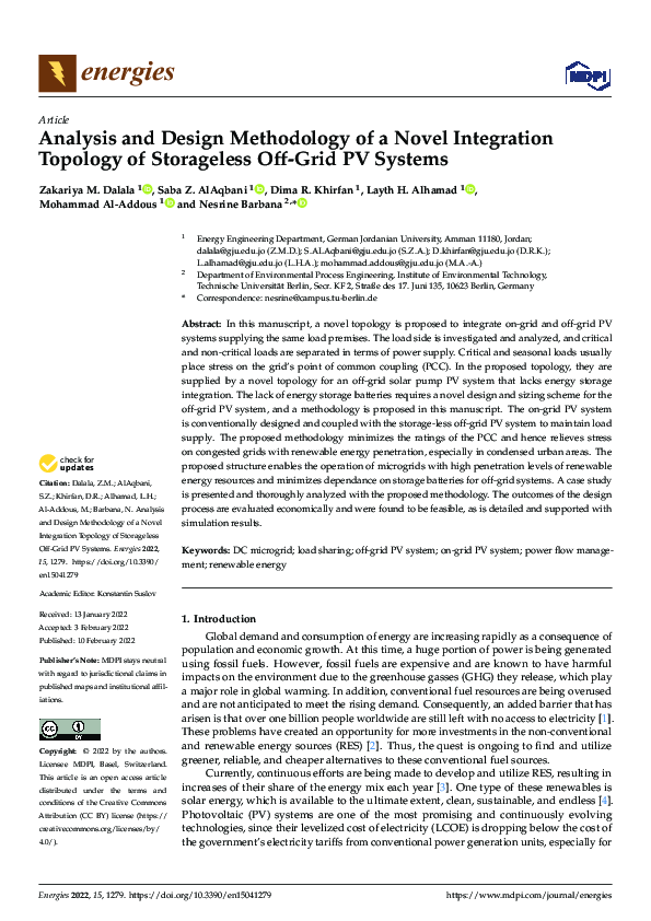 (PDF) Analysis and Design Methodology of a Novel Integration Topology of Storageless Off-Grid PV ...