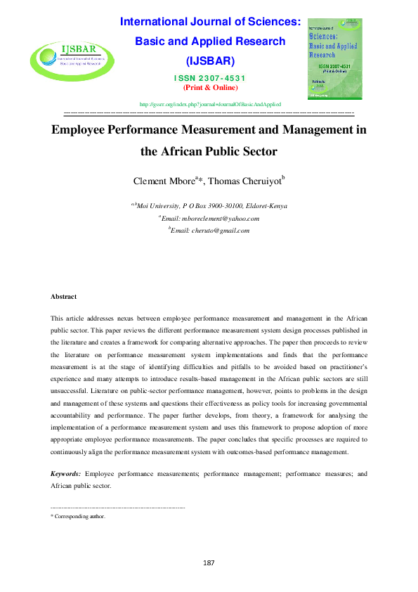 (PDF) Employee Performance Measurement and Management in the African ...