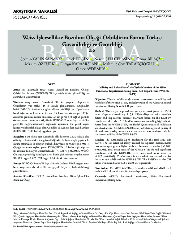 (PDF) Validity and Reliability of the Turkish Version of the Weiss ...