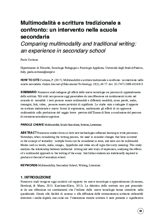 (PDF) Comparing multimodality and traditional writing: an experience in ...