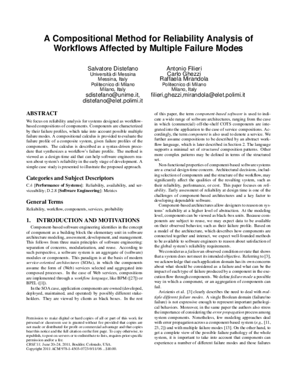 (PDF) A compositional method for reliability analysis of workflows affected by multiple failure ...