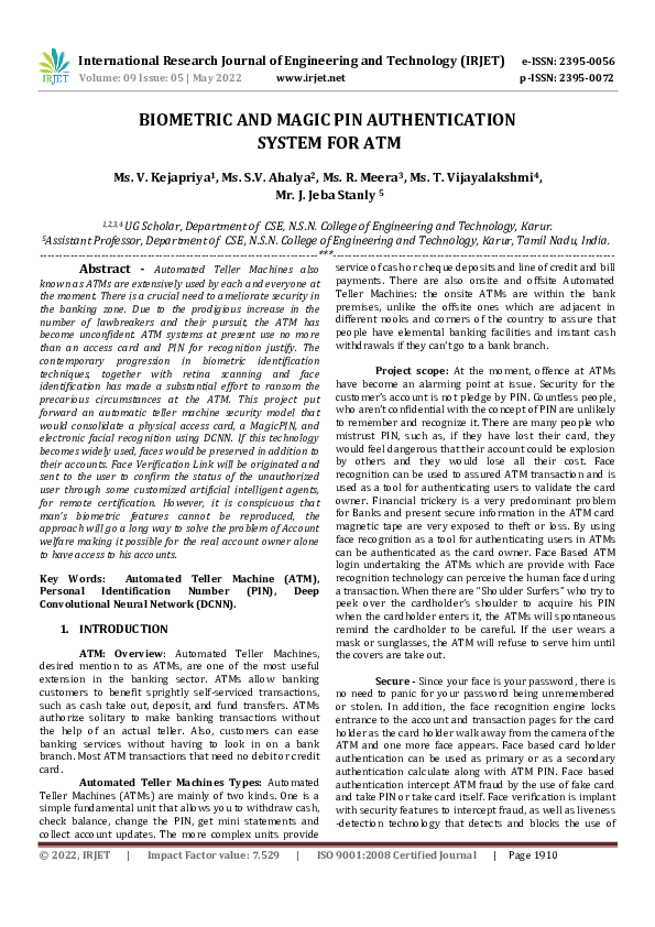 (PDF) BIOMETRIC AND MAGIC PIN AUTHENTICATION SYSTEM FOR ATM