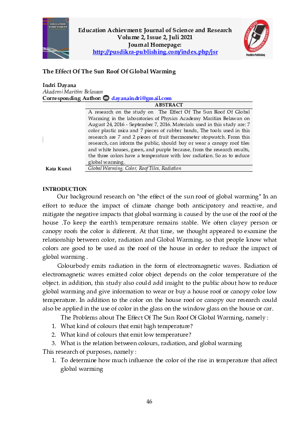 (PDF) The Effect Of The Sun Roof Of Global Warming
