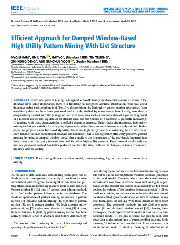 Pdf Efficient Approach For Damped Window Based High Utility Pattern Mining With List Structure