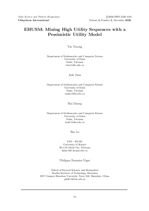 (PDF) EHUSM: Mining High Utility Sequences with a Pessimistic Utility Model