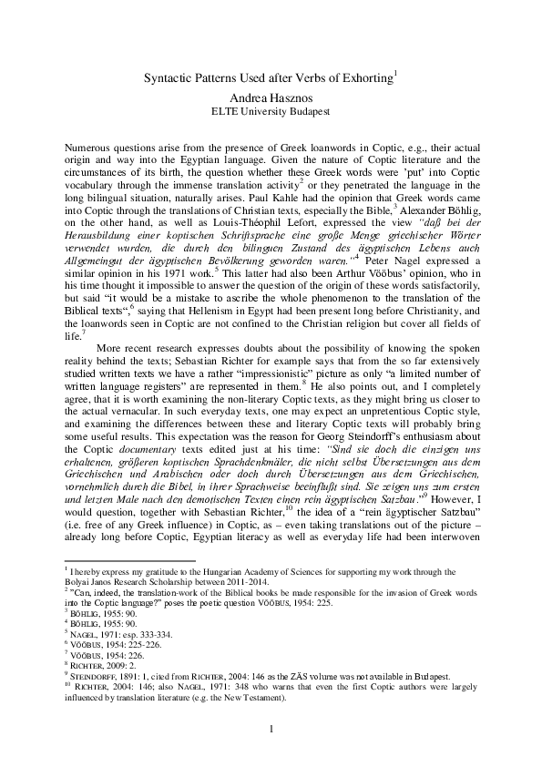 Pdf Syntactic Patterns Used After Verbs Of Exhorting Andrea Hasznos