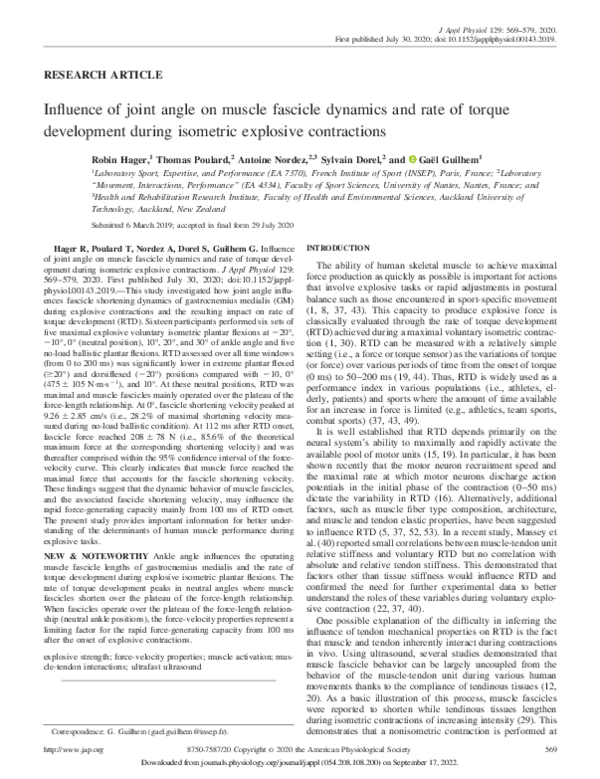 (PDF) Influence of joint angle on muscle fascicle dynamics and rate of ...