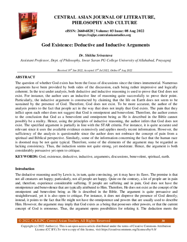 (PDF) God Existence: Deductive and Inductive Arguments