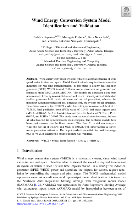 (PDF) Wind Energy Conversion System Model Identification and Validation