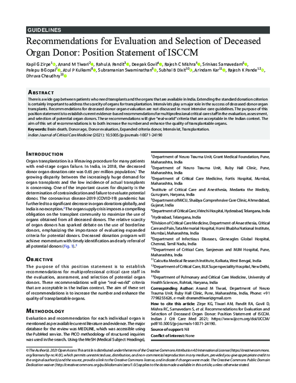 (PDF) Recommendations for Evaluation and Selection of Deceased Organ ...