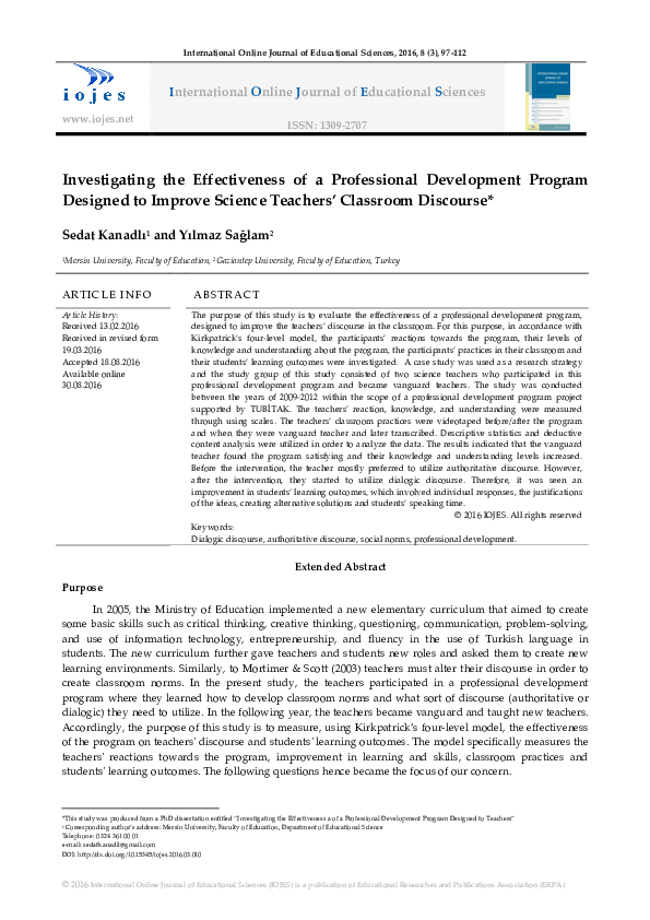 (PDF) Investigating The Effectiveness Of A Professional Development Program Designed To Improve ...