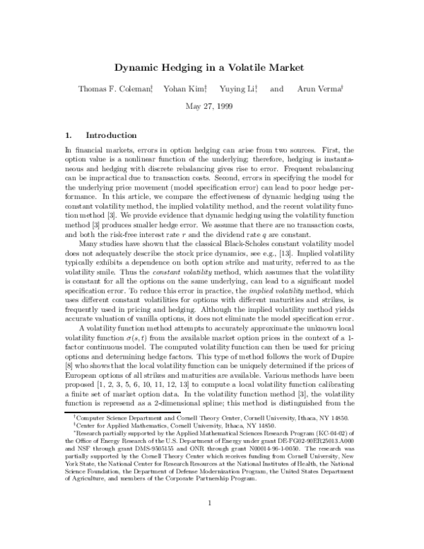 (PDF) Dynamic hedging in a volatile market