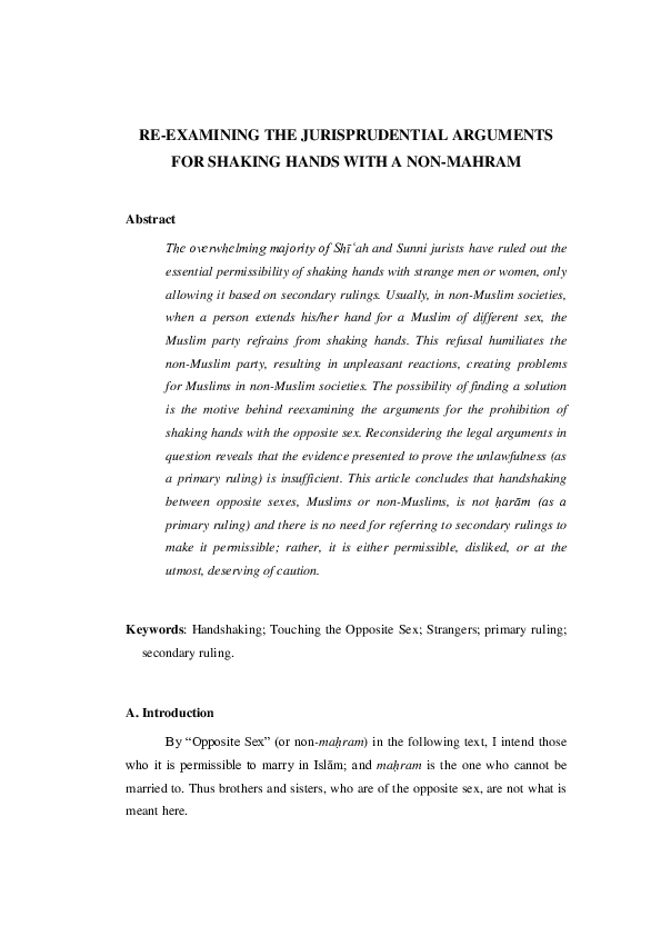 (PDF) RE-EXAMINING THE JURISPRUDENTIAL ARGUMENTS FOR SHAKING HANDS WITH ...