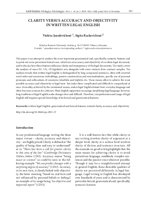 (PDF) Clarity Versus Accuracy and Objectivity in Written Legal English