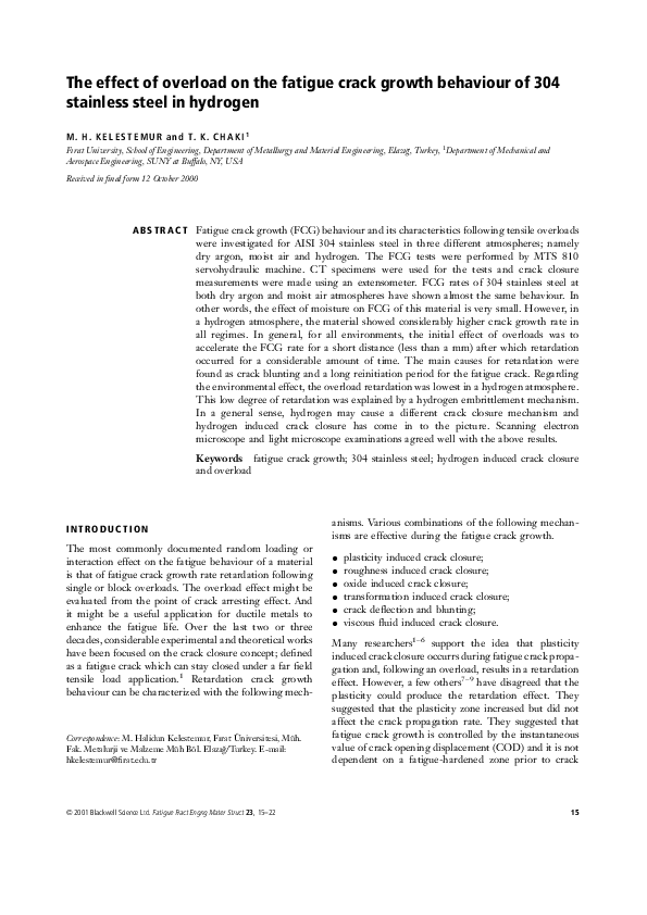 (PDF) The effect of overload on the fatigue crack growth behaviour of ...