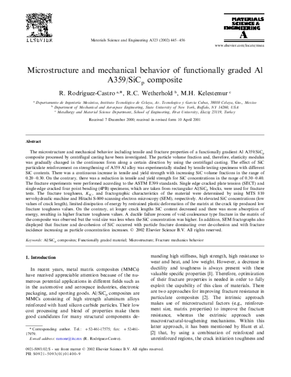 (PDF) Microstructure and mechanical behavior of functionally graded Al A359/SiCp composite
