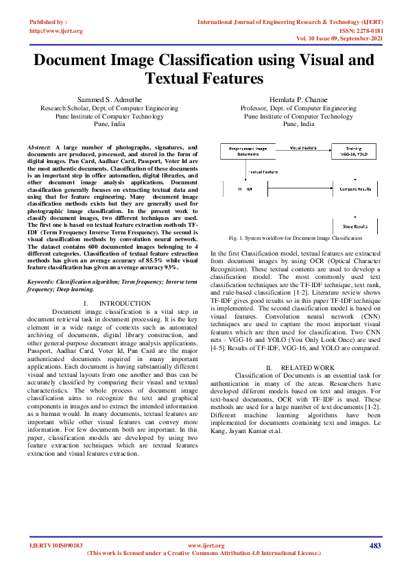Pdf Document Image Classification Using Visual And Textual Features