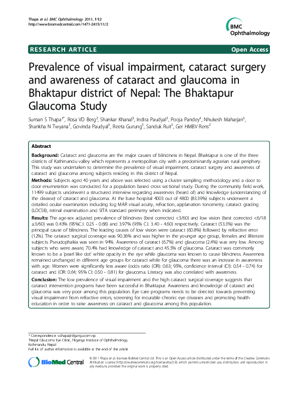 (PDF) Visual Impairment and Awareness of Eye Diseases in Bhaktapur