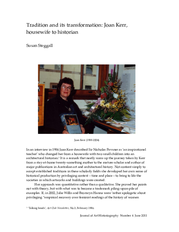 (PDF) Tradition and its transformation: Joan Kerr, Housewife to historian