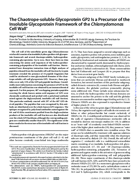 (PDF) The Chaotrope-soluble Glycoprotein GP2 Is a Precursor of the ...