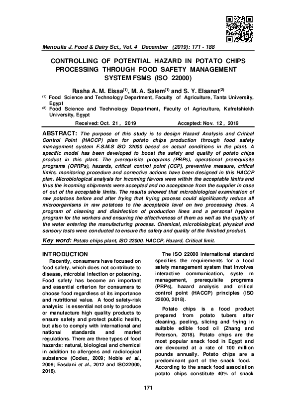 (PDF) Controlling of Potential Hazard in Potato Chips Processing ...