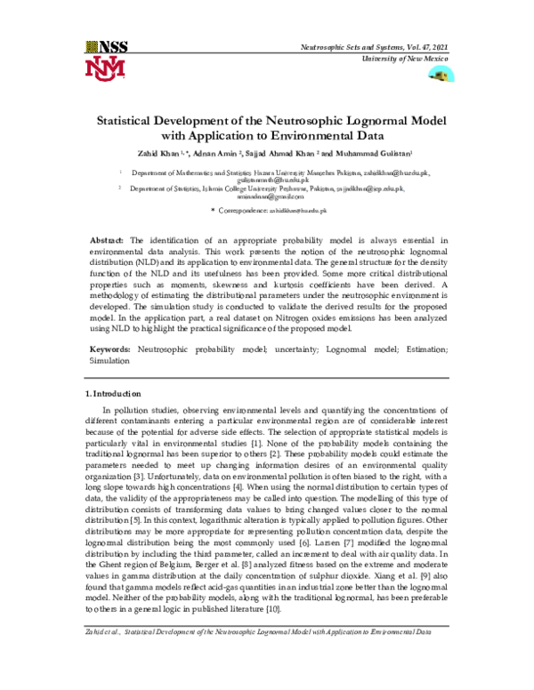 (PDF) Statistical Development of the Neutrosophic Lognormal Model with Application to ...