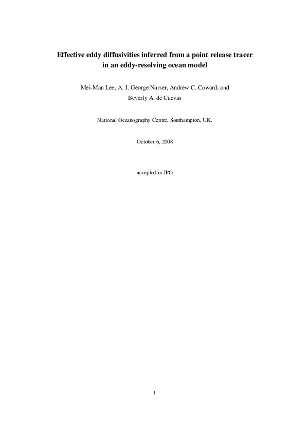 (PDF) Effective Eddy Diffusivities Inferred from a Point Release Tracer in an Eddy-Resolving ...