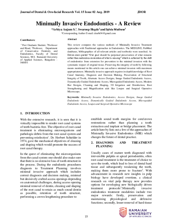 (PDF) Minimally Invasive Endodontics-A Review