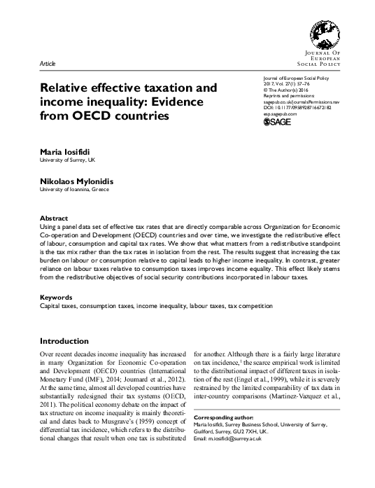 Relative Effective Taxation and Income Inequality: Evidence from OECD Countries