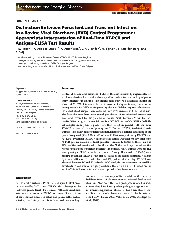 (PDF) Distinction Between Persistent and Transient Infection in a ...