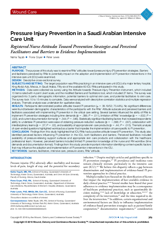 (PDF) Pressure Injury Prevention in a Saudi Arabian Intensive Care Unit ...