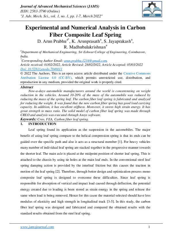 (PDF) Experimental and Numerical Analysis in Carbon Fiber Composite ...