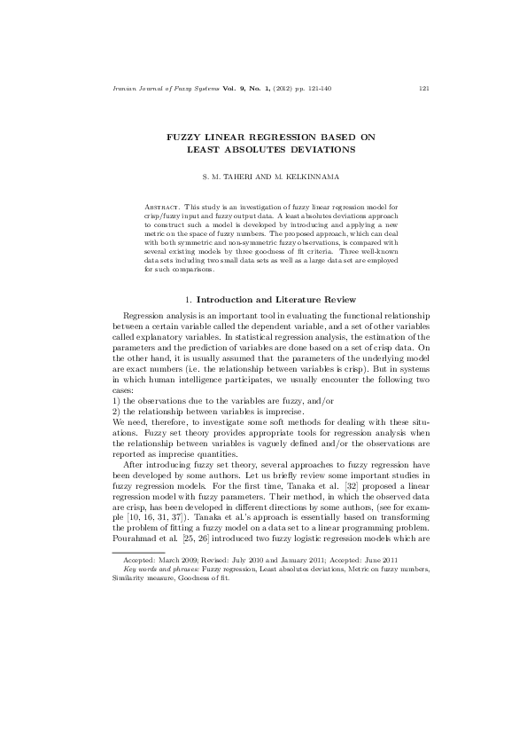 Pdf Fuzzy Linear Regression Based On Least Absolutes Deviations Mahmood Taheri 