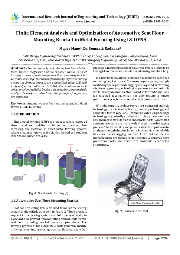 Pdf Finite Element Analysis And Optimization Of Automotive Seat Floor Mounting Bracket In