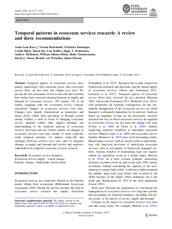 (PDF) Temporal patterns in ecosystem services research: A review and three recommendations