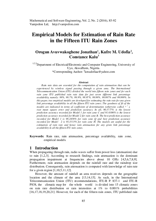 Empirical Models for Estimation of Rain Rate in the Fifteen ITU Rain Zones