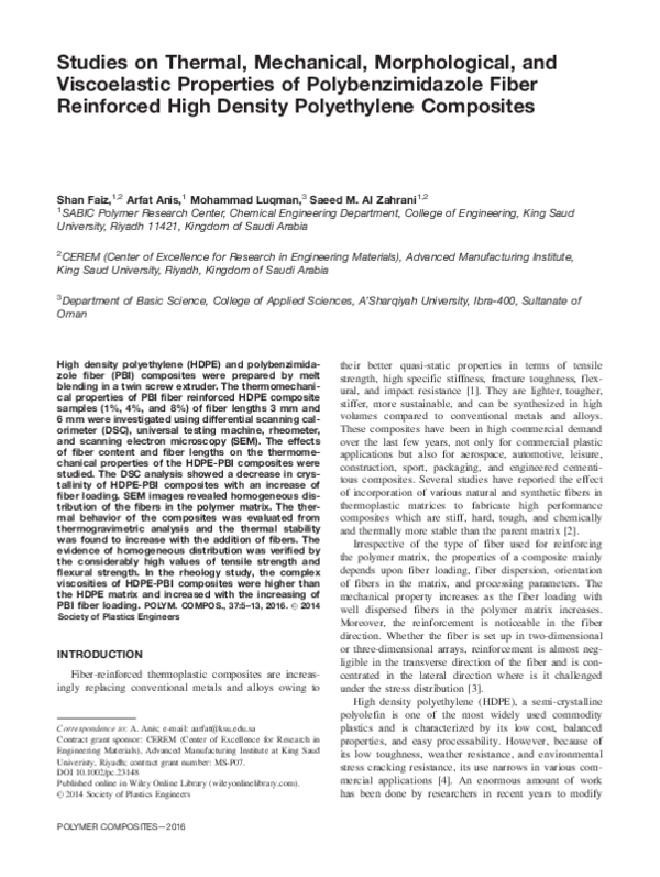 (PDF) Studies on thermal, mechanical, morphological, and viscoelastic properties of ...