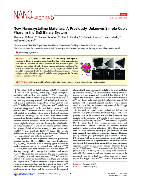 (PDF) New Simple Cubic Phase in SnS Nanocrystalline Materials