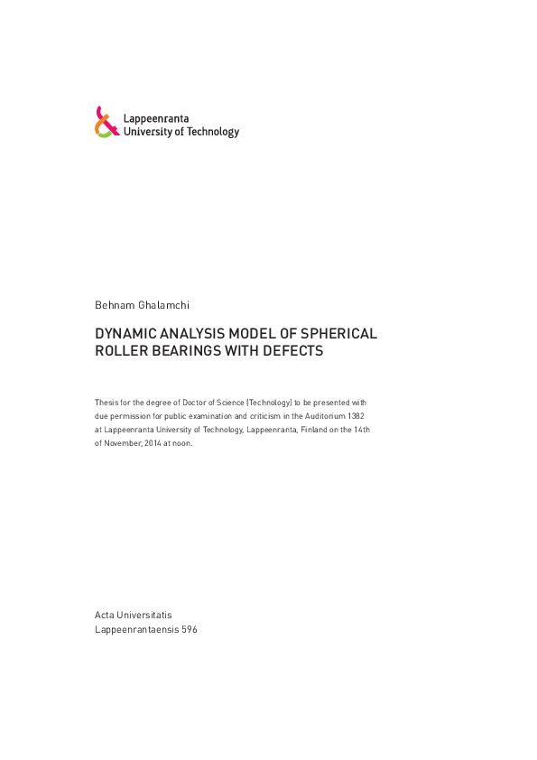 (PDF) Dynamic Analysis Model of Spherical Roller Bearings with Defects
