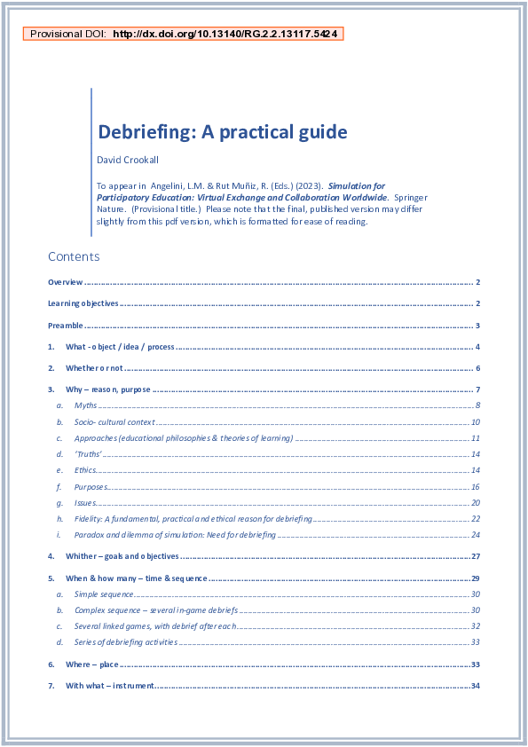 (PDF) Debriefing: A practical guide