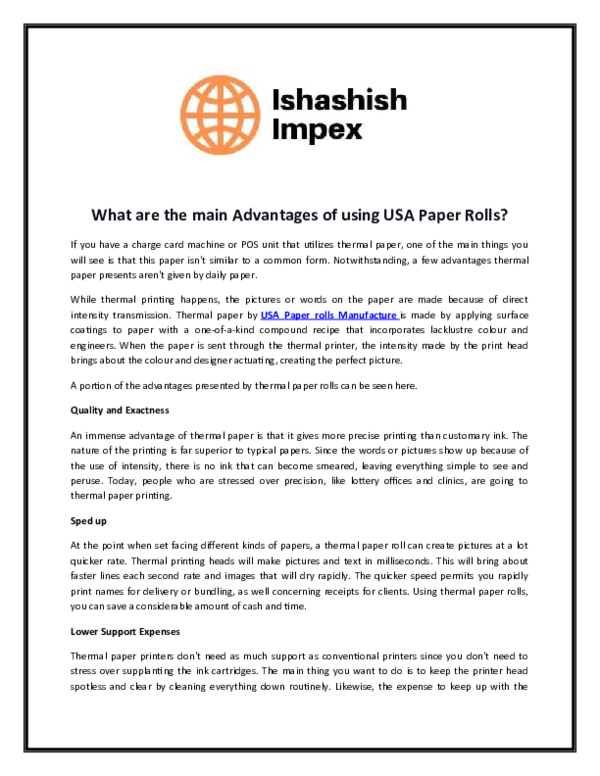 (DOC) What are the main Advantages of using USA Paper Rolls | Ishashish Impex - Academia.edu