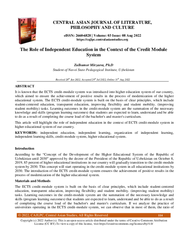 (PDF) The Role of Independent Education in the Context of the Credit ...