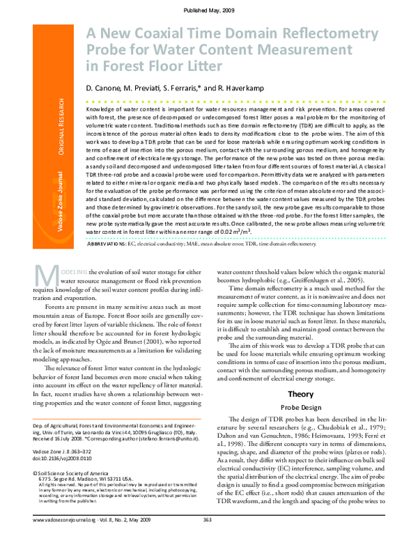 Pdf A New Coaxial Time Domain Reflectometry Probe For Water Content Measurement In Forest