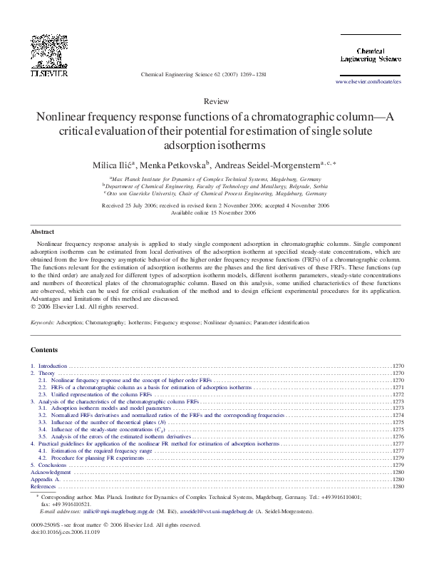 (PDF) Nonlinear frequency response functions of a chromatographic column—A critical evaluation ...