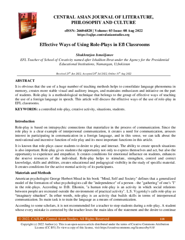 (PDF) Effective Ways of Using Role-Plays in Efl Classrooms