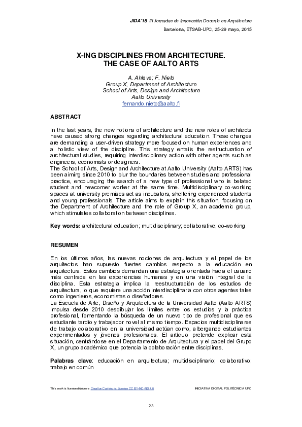 (PDF) X-ing disciplines from architecture: the case of Aalto Arts